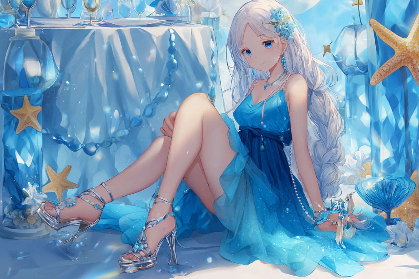 The Little Mermaid wears a deep sea blue gradient long dress, silver ...