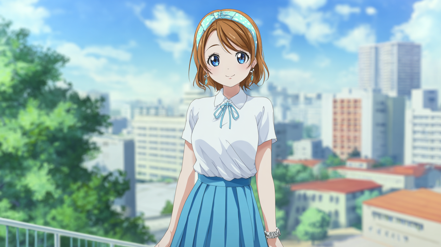 Shibo Miyuki wears a white shirt paired with a blue pleated skirt ...